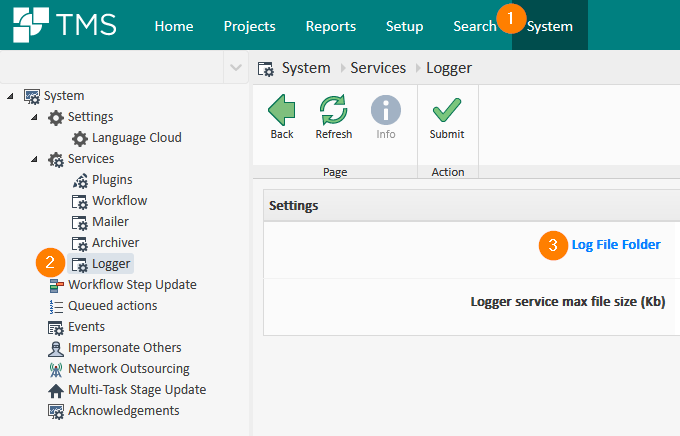 Where can the LanguageWeaver logs be found in TMS?