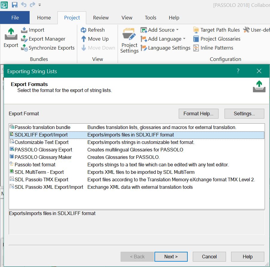 How to export a bundle from Passolo to use with Trados Studio