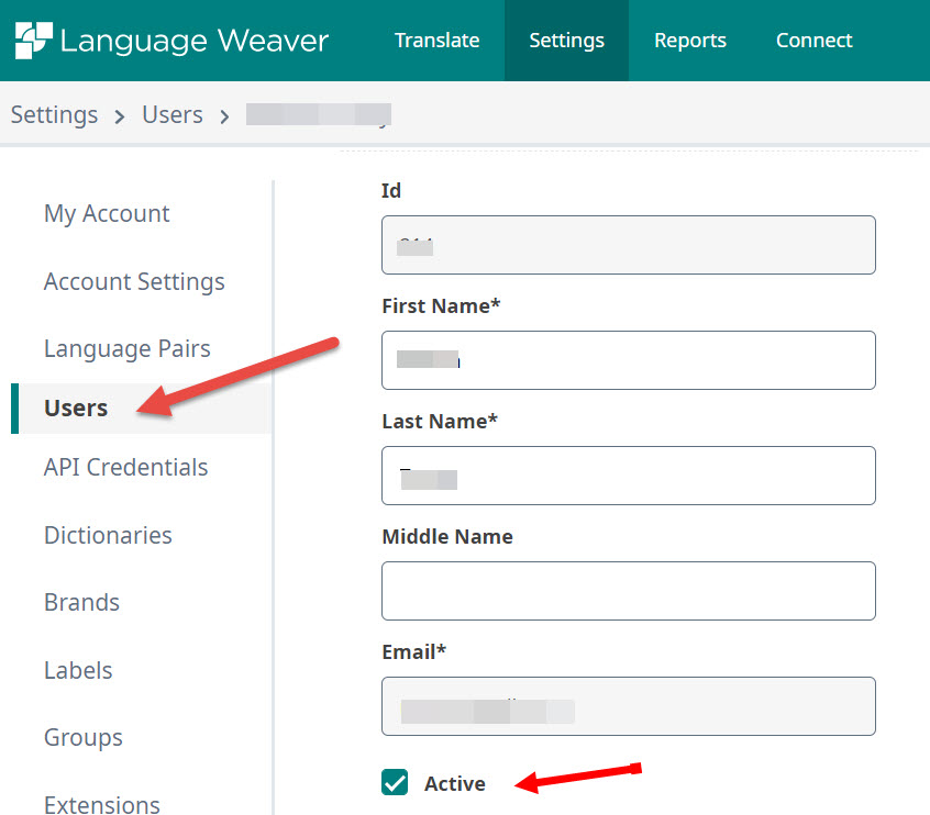 Language Weaver - How should a user be deactivated or deleted?