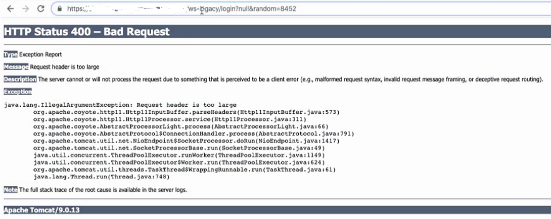 WorldServer - HTTP Status 400 - Bad request 'Request header is too large' when trying to ...