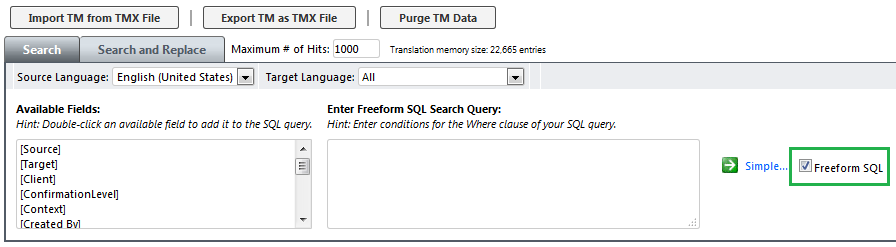 WorldServer - How to use Freeform SQL in WorldServer to look up Translation Memory Units?