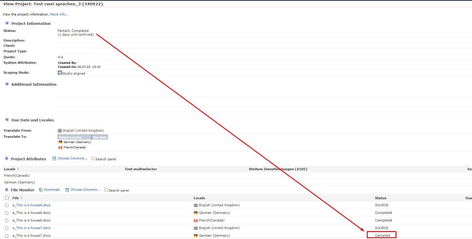 WorldServer Transport - why is the project status "Partially Completed ...
