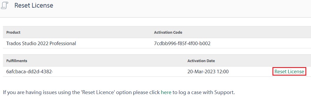 Reset Single User licenses