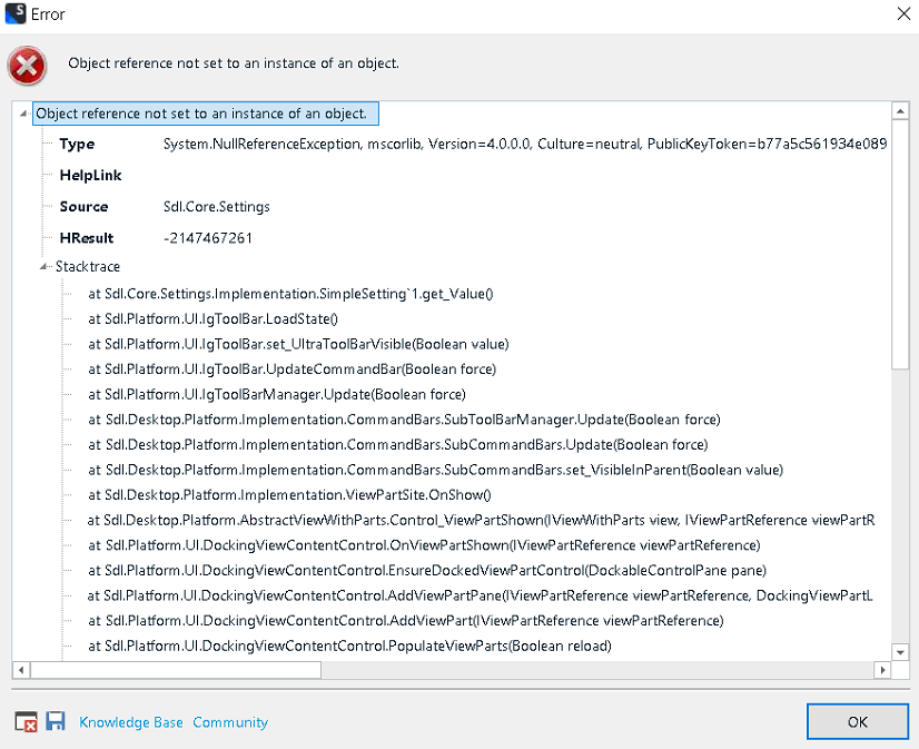 When opening Trados Studio you receive the: Object reference not set to an instance of an object ...