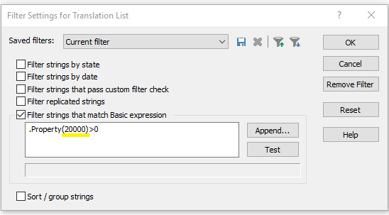 How to filter for strings based on properties in Passolo