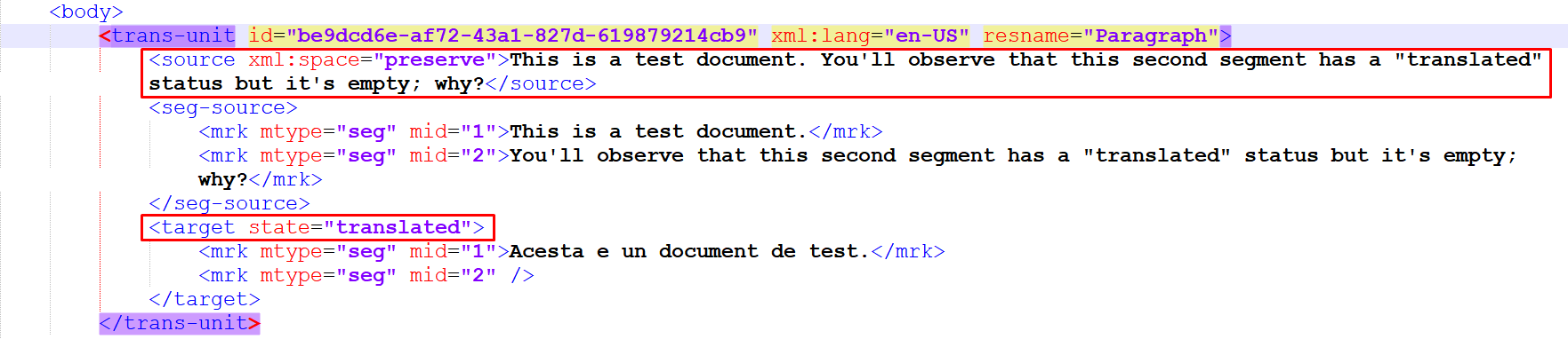 Empty target segments in an XLIFF file have the "Translated" status in Trados Studio