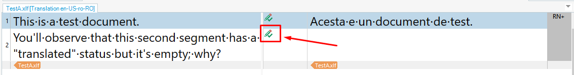 Empty target segments in an XLIFF file have the "Translated" status in Trados Studio