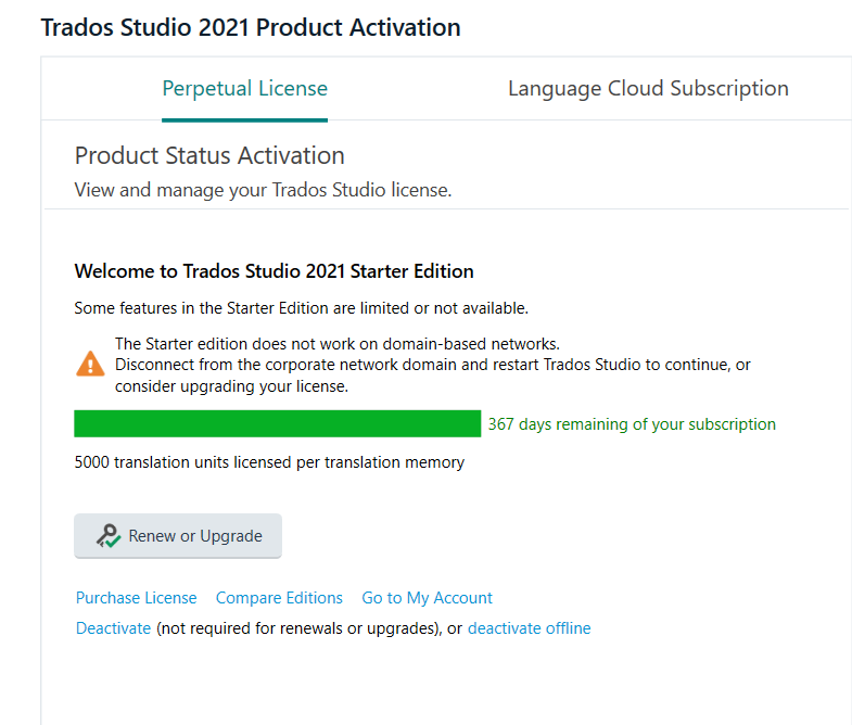 Warning message when running Trados Studio Freelance or Starter: Your ...