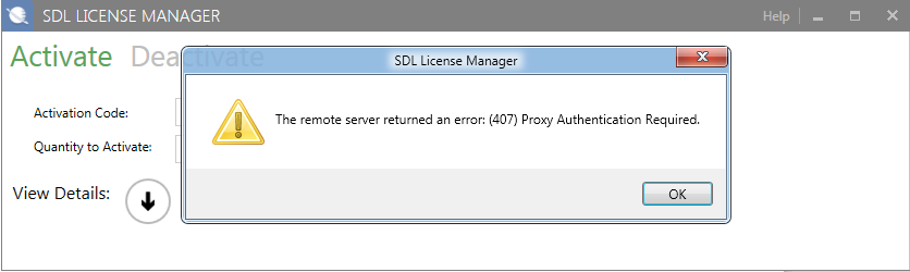 The remote server returned an error: (407) Proxy Authentication Required when trying to activate ...