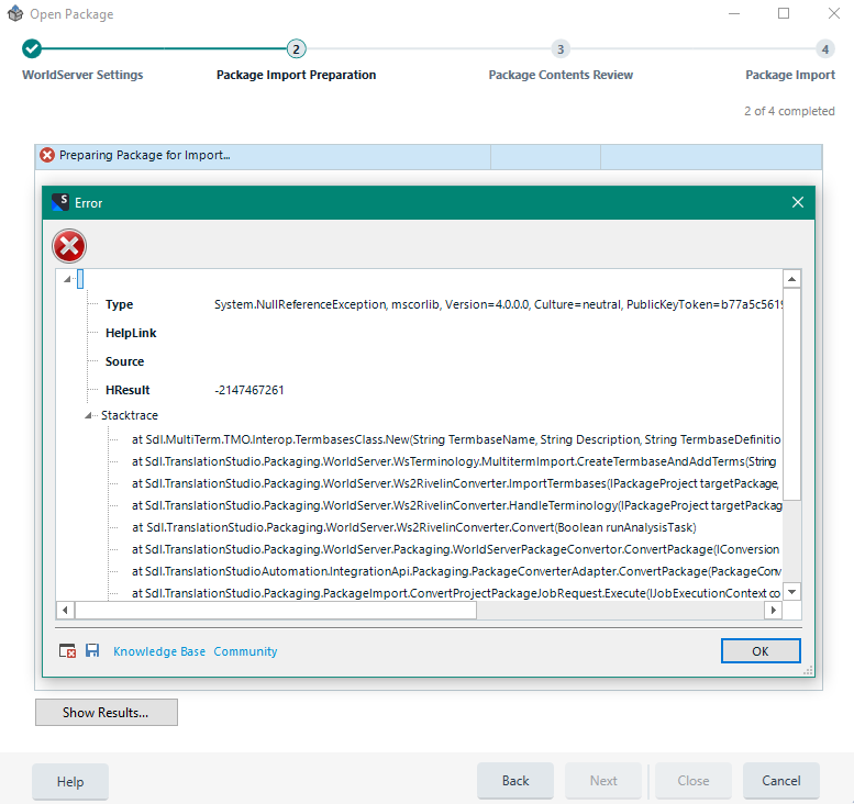 Importing a WSXZ package in Trados Studio gives a blank error message ...