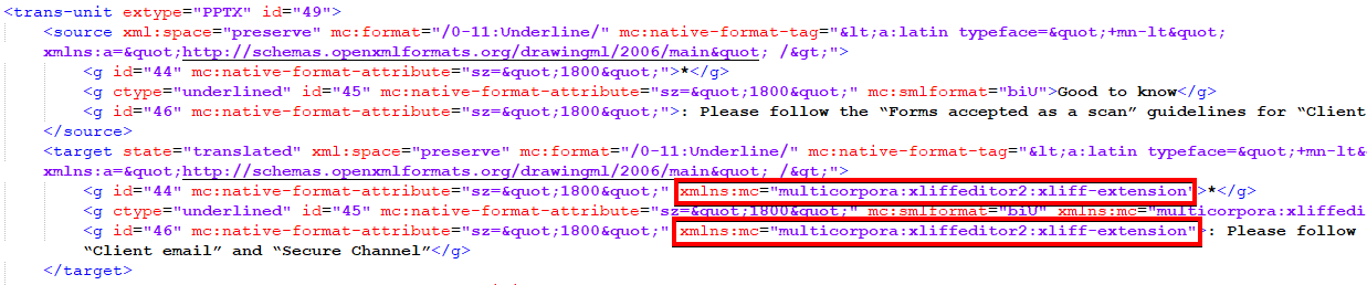 MultiTrans - Additional "xmlns:mc" attributes added to tags in ...
