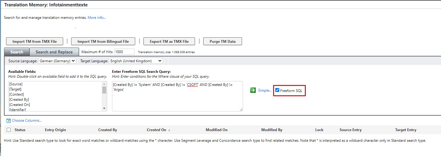 Worldserver - The advanced filter search feature in Translation Memory doesn't work properly ...