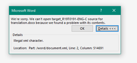 We're sorry. We can't open [file name].docx because we found a problem ...