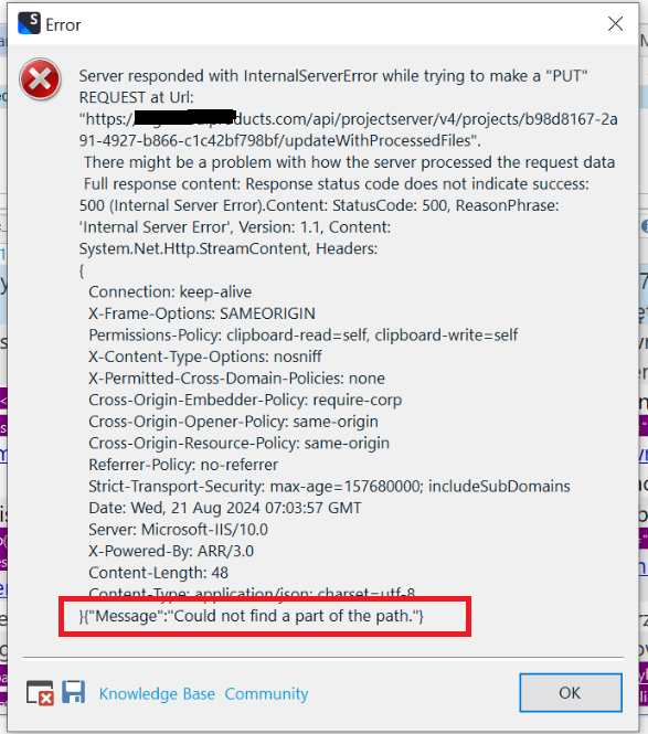 Checking in or Saving a Trados GroupShare project file in Trados Studio throws an error: Server ...
