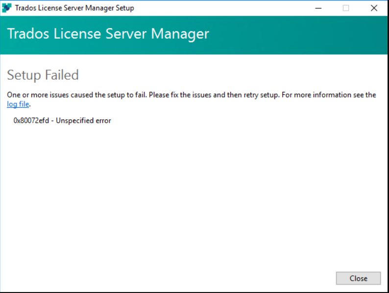License Server Manager v17.0.134 installation error: Setup failed (...)